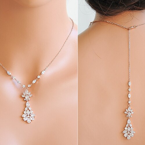Rose Gold Bridal Jewelry Set Backdrop Bridal Necklace Etsy