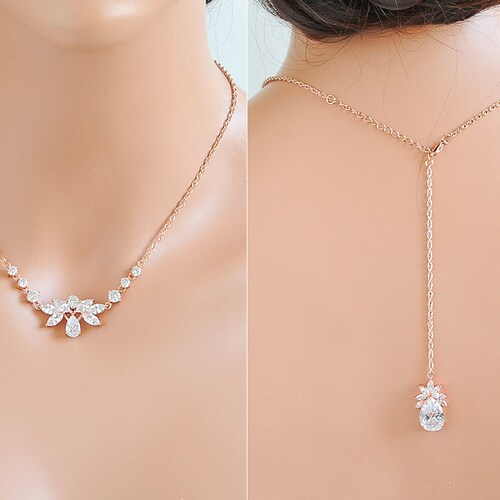 Backdrop Necklace SET Bridal Back Drop Necklace Swarovski - Etsy