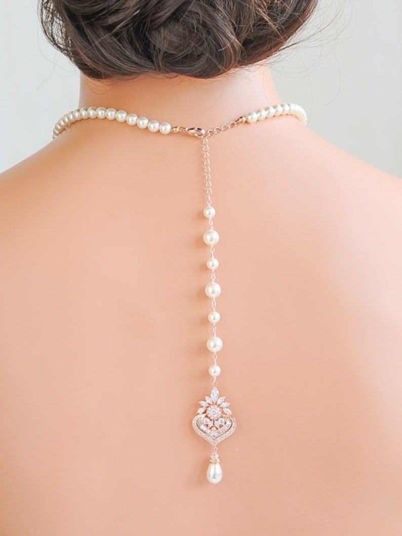 Bridal Necklace Rose Gold Backdrop Wedding Necklace Crystal Etsy