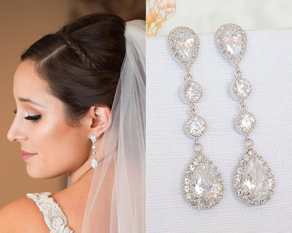 Wedding Earrings Bridal Earrings Crystal Earrings Teardrop - Etsy UK