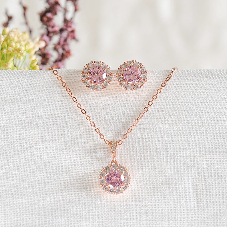Pink Bridal Jewelry SET Wedding Earrings Bridal Necklace - Etsy