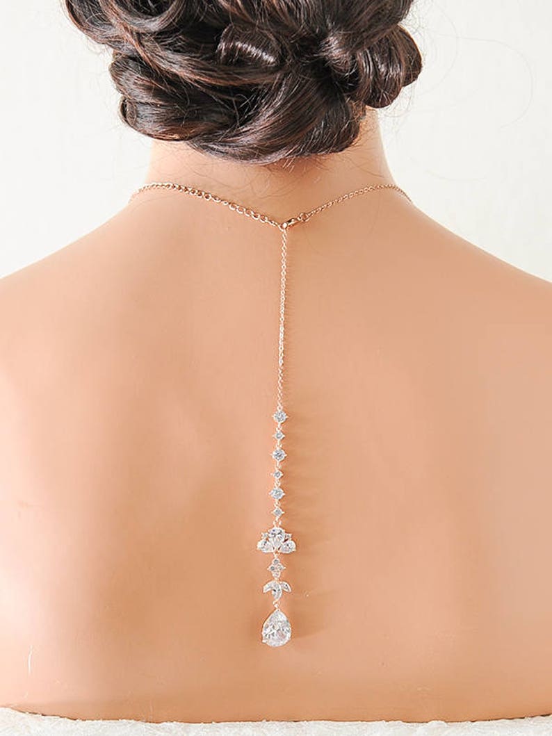 Backdrop Bridal Necklace Wedding Back Necklace Crystal - Etsy