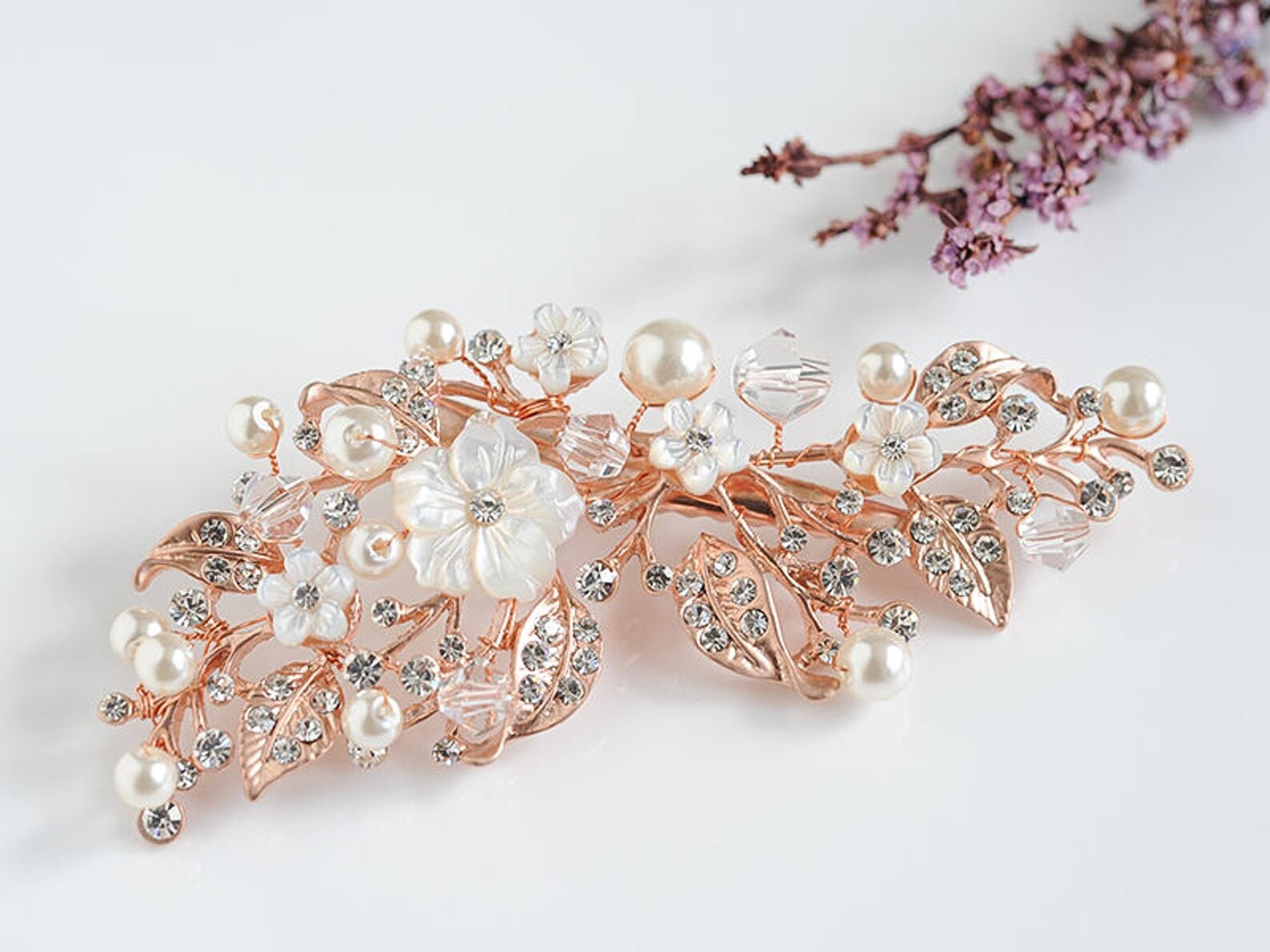 Bridal Hair Accessories Rose Gold Hair Clip Crystal Flower | Etsy