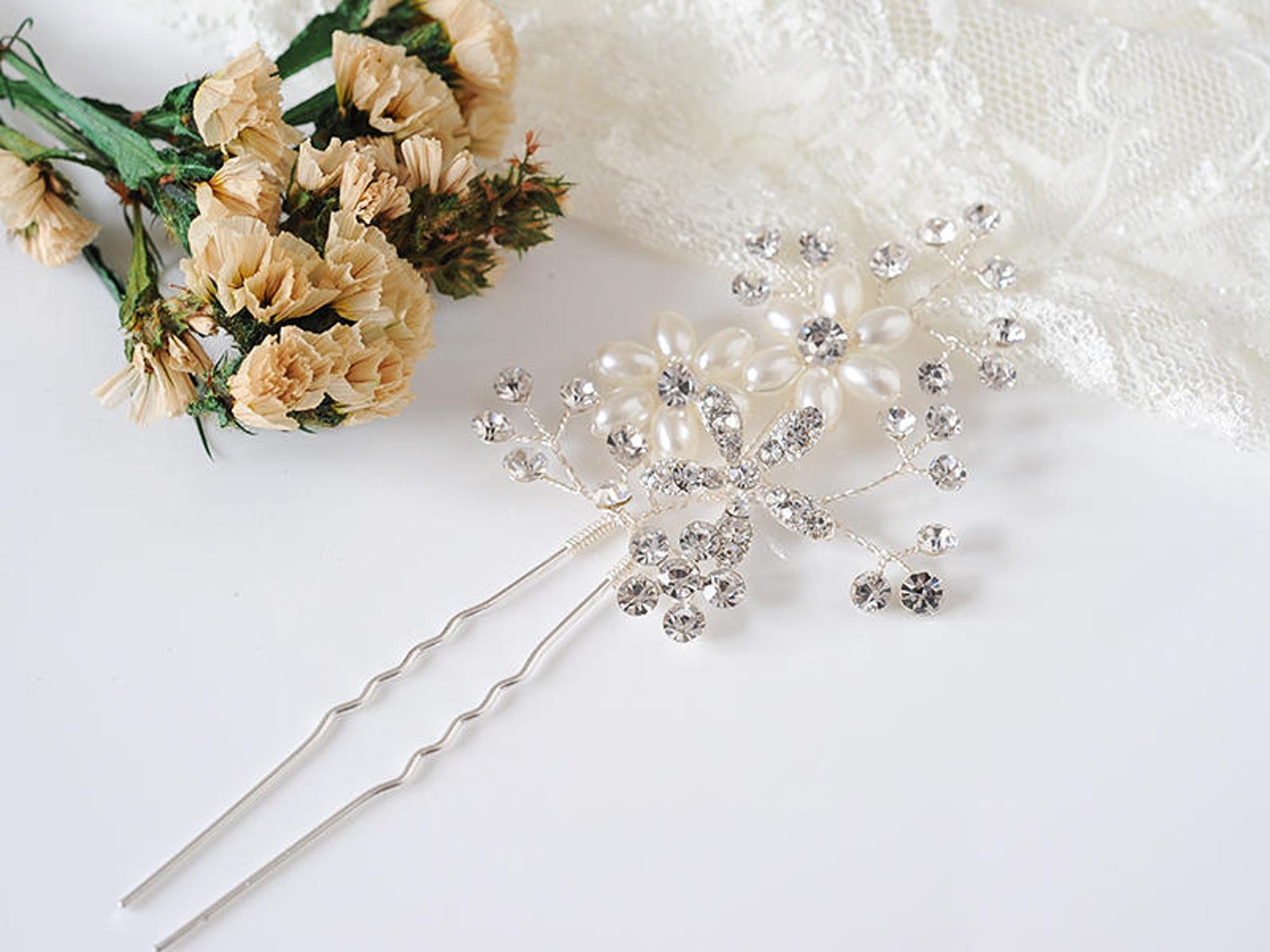 Wedding Hairpin GOLD Bridal Hair Accessories Crystal Flower - Etsy