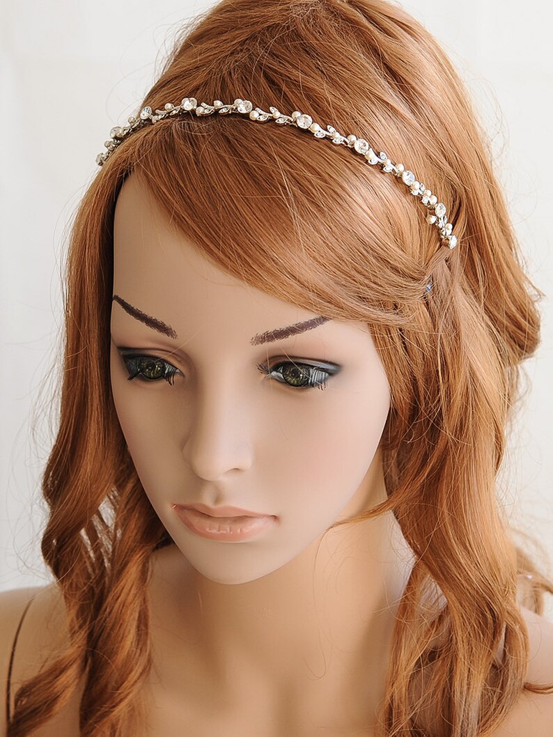 Bridal Headband Pearl Wedding Headband Crystal Flower Leaf Etsy