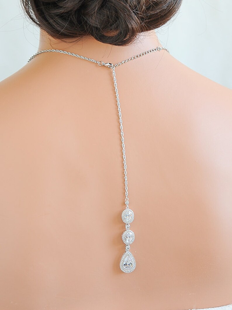 Back Drop Bridal Necklace Back Necklace Crystal Halo Wedding - Etsy