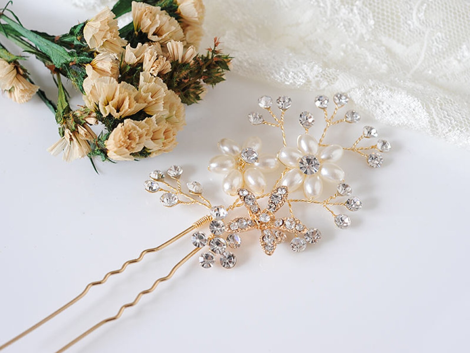 Wedding Hairpin GOLD Bridal Hair Accessories Crystal Flower - Etsy