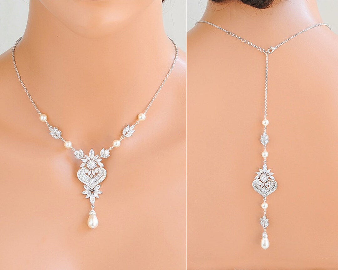 Back Drop Necklace, Backdrop Bridal Necklace, Swarovski Pearl Wedding ...