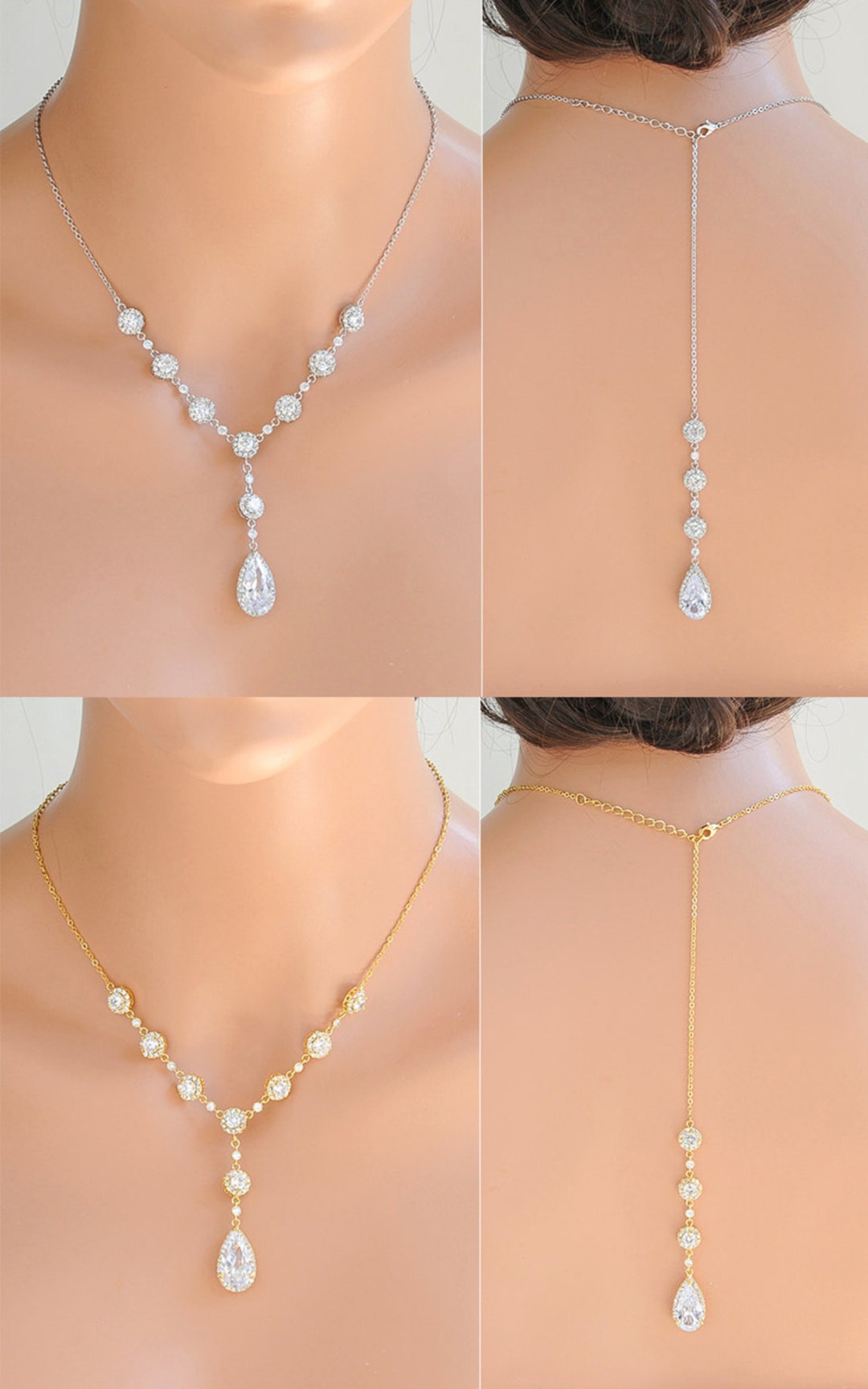 Back Drop Necklace, Rose Gold Bridal Backdrop Necklace, Wedding Back ...