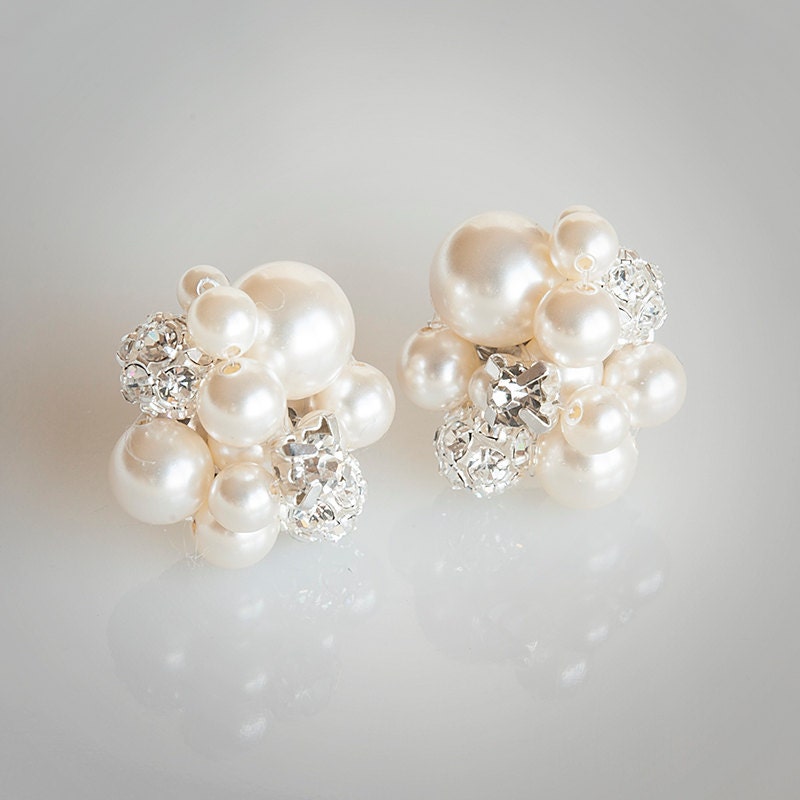 Pearl Cluster Wedding Earrings Bridal Stud Earrings | Etsy