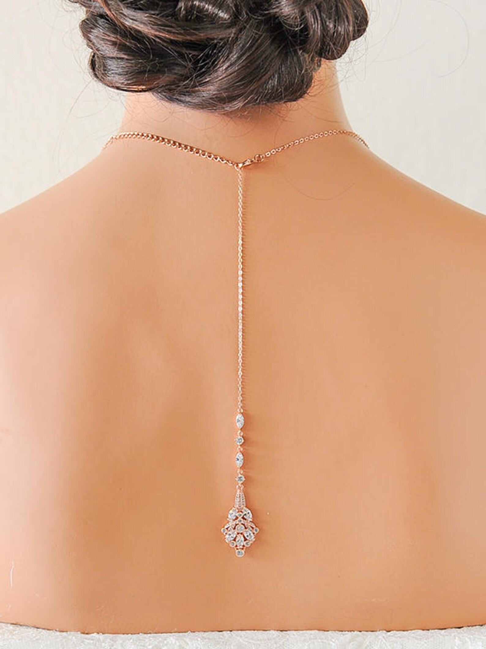 Bridal Back Necklace Rose Gold Wedding Necklace Crystal | Etsy
