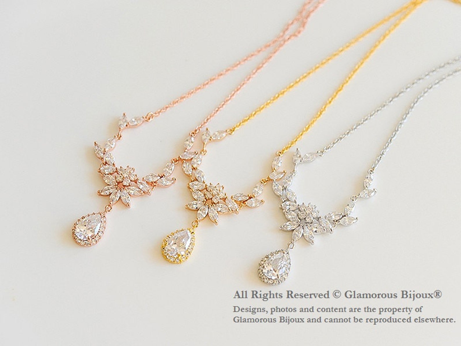 Rose Gold Bridal Jewelry SET Backdrop Bridal Necklace - Etsy