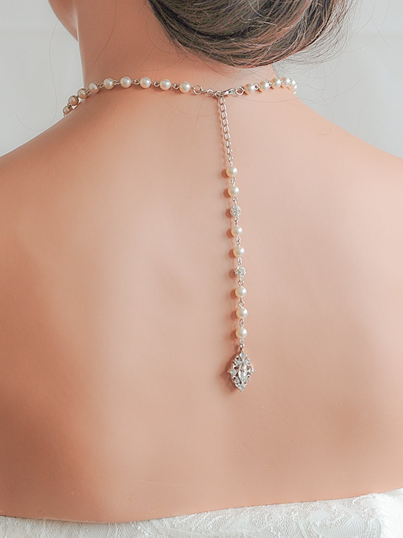 Backdrop Necklace SET, Bridal Back Drop Necklace, Swarovski Pearl Y ...