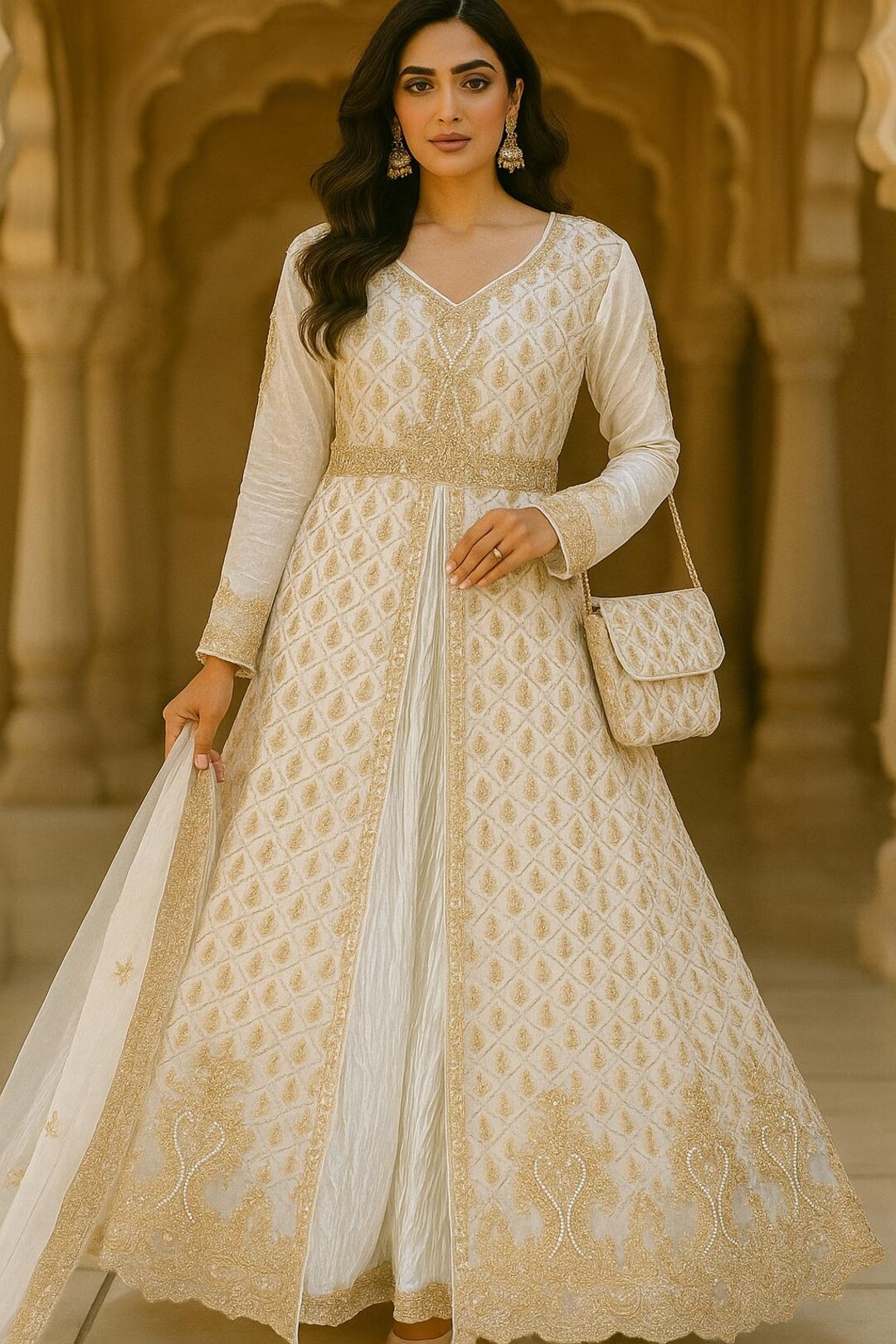 Elegant Party Wear Maxi in a Front-open Gown Style, Featuring Stone ...