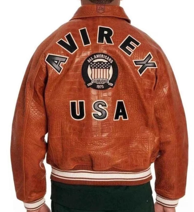 Avirex USA Icon Edition Leather Jacket Crocodile Embossed Genuine ...