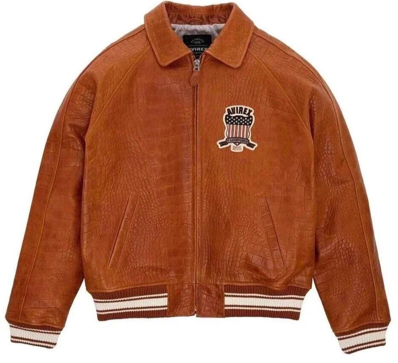 Avirex USA Icon Edition Leather Jacket Crocodile Embossed Genuine ...