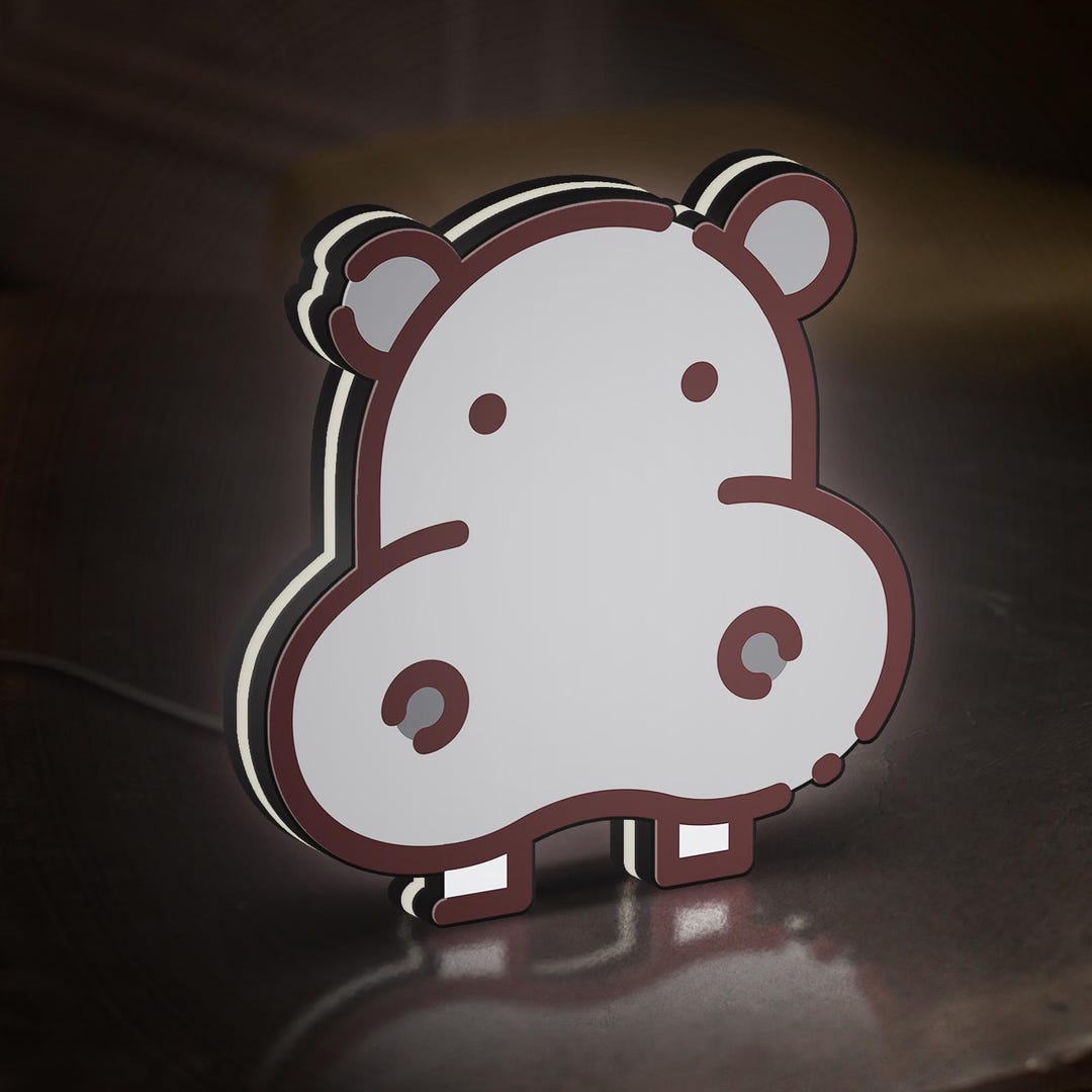 Hippopotamus LED Lightbox - Cute Cartoon Zoo Pet Decor, Custom Led Sign ...