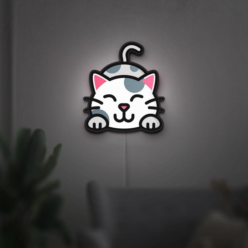 Happy LED Lightbox - Cute Khao Manee Cat Pet Decor, Custom Led Sign for ...