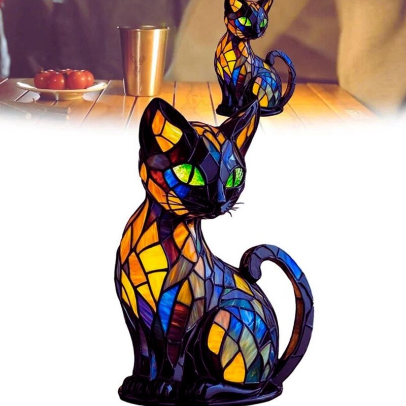 Cat Stained Glass Lamp - Etsy