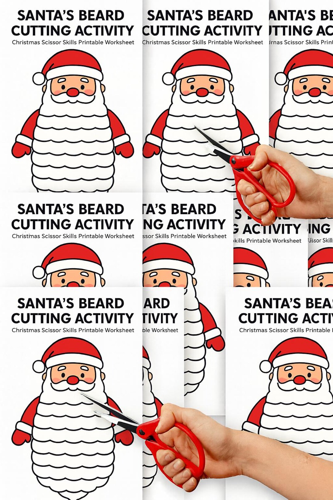 Santa Beard Cutting Activity, Christmas Scissor Skills Practice ...