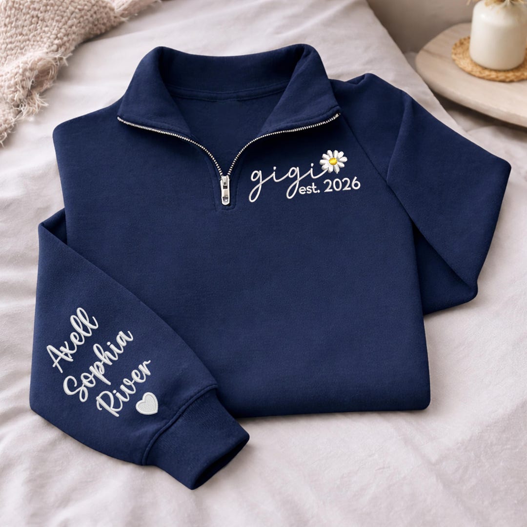 Gigi Custom Daisy Embroidered Quarter Zip Sweatshirt, Floral Mom Shirt ...