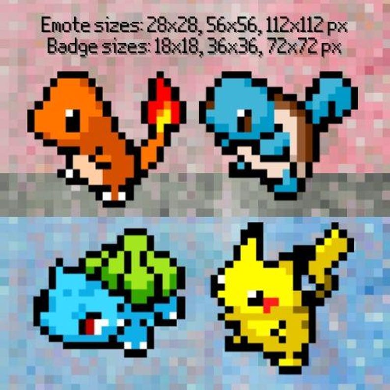 Pokémon Starter Gen 1 Pixel Art Twitch Badges & Emotes - Generation 1 ...
