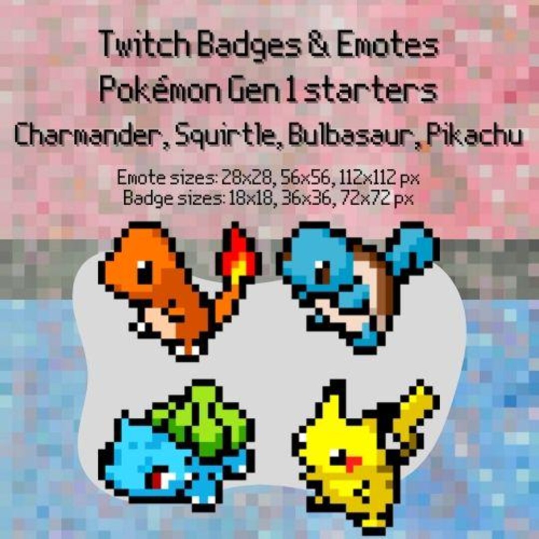 Pokémon Starter Gen 1 Pixel Art Twitch Badges & Emotes - Generation 1 ...