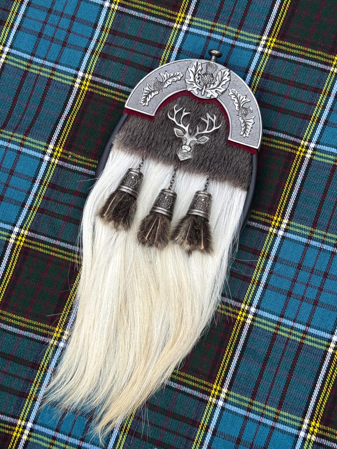 Scottish Thistle Cantle Long Hair Kilt Sporran Three Tassels Kilt ...