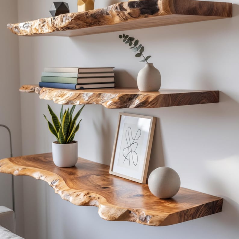 Handmade Wood-shelves-modern Natural Shelf-live Edge Floating Shelf ...
