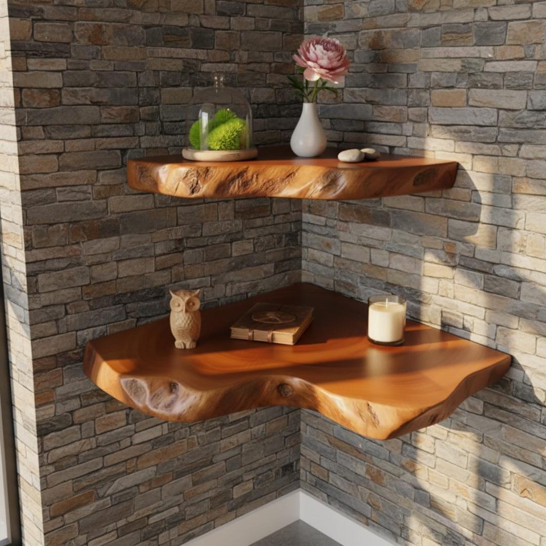 Rustic Teak Root Wood Corner Shelf-live Edge Wood Corner Shelf-handmade ...