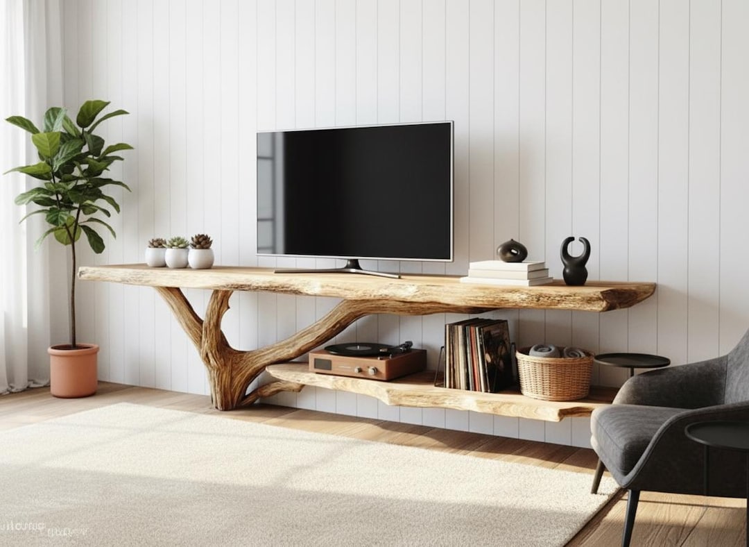 Unique Natural Wood-live Edge Wood TV Stand-rustic Live Edge Wood TV ...