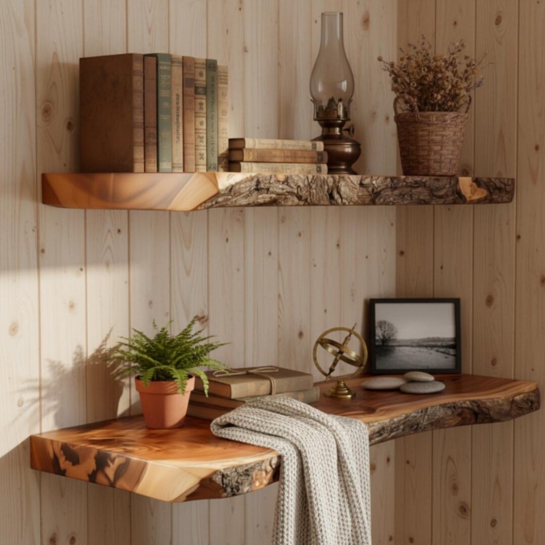 Fascinating Natural Wood Floating Shelves Images