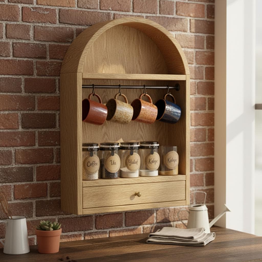 Wooden Coffee Bar Shelf-handmade Wood Shelf-kitchen Cup Holder-coffee ...