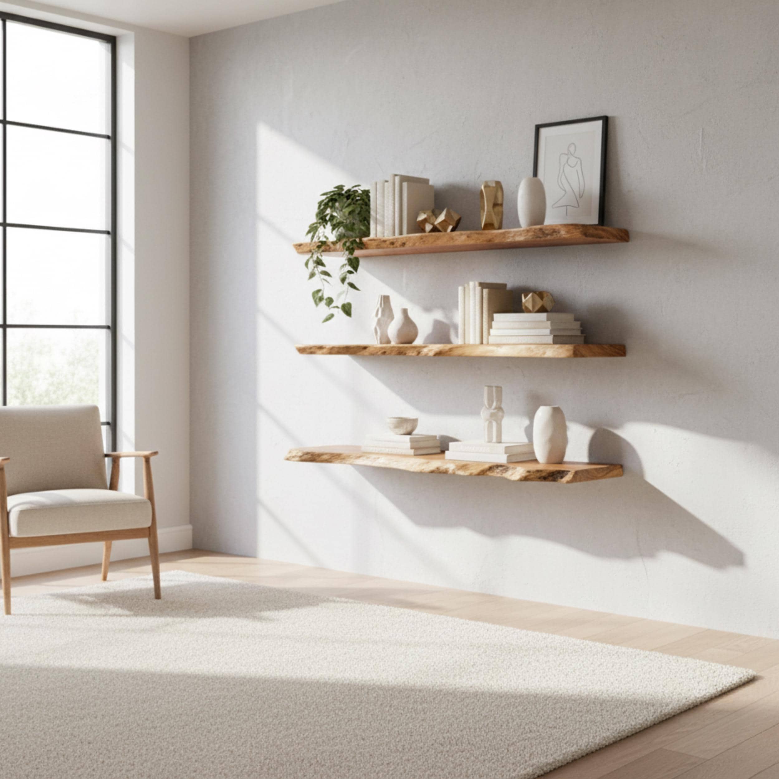 Farmhouse Natural Walnut Wood Shelves-unique Floating Olive Wood Shelf ...