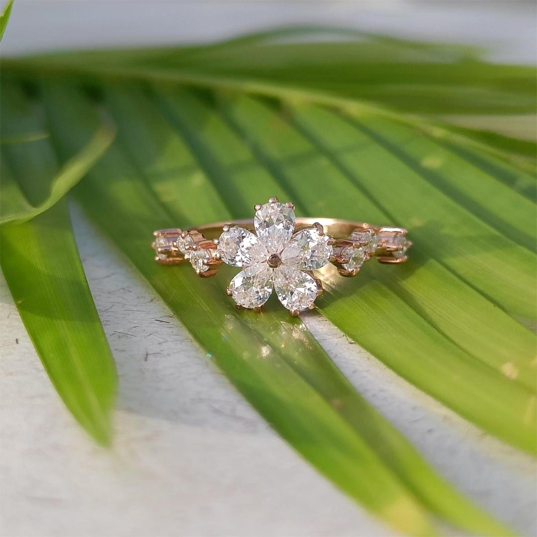 Flower Cluster Lab Diamond Ring, Rose Gold Floral Engagement Ring ...