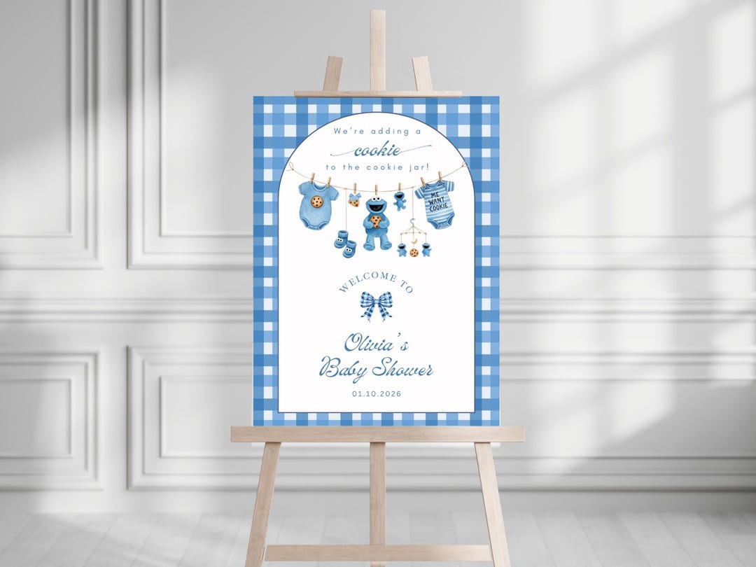 Cookie Monster Baby Shower Welcome Sign | Blue Gingham Decor| Editable ...