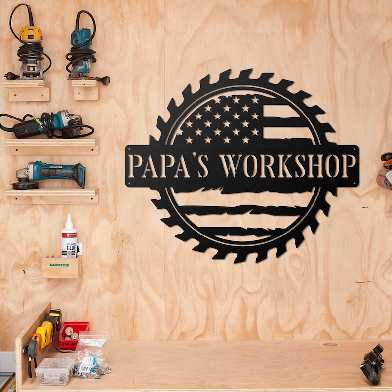 Personalized Workshop Metal Sign, Custom Name Garage Sign, Tool Shop ...