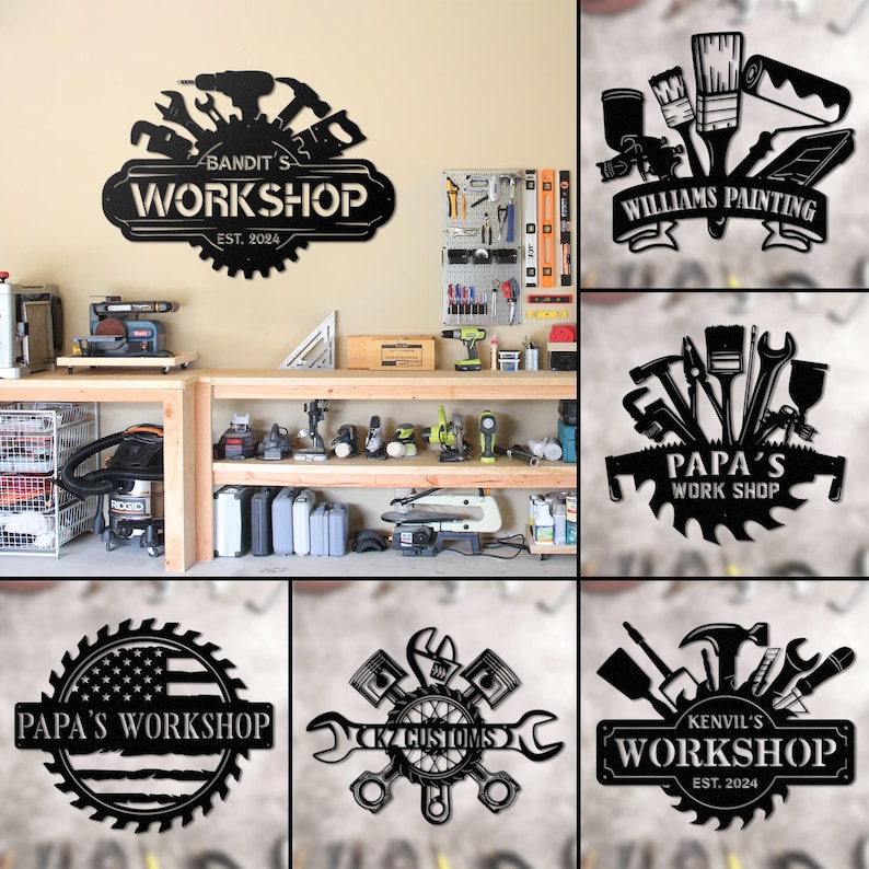 Personalized Workshop Metal Sign, Custom Name Garage Sign, Tool Shop ...