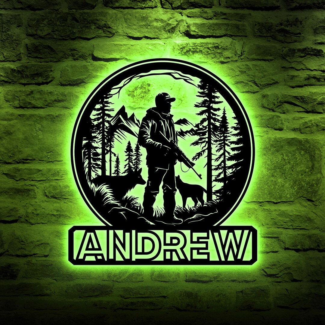 Custom Hunter Metal Sign With Wildlife Animals in the Pine Forest ...