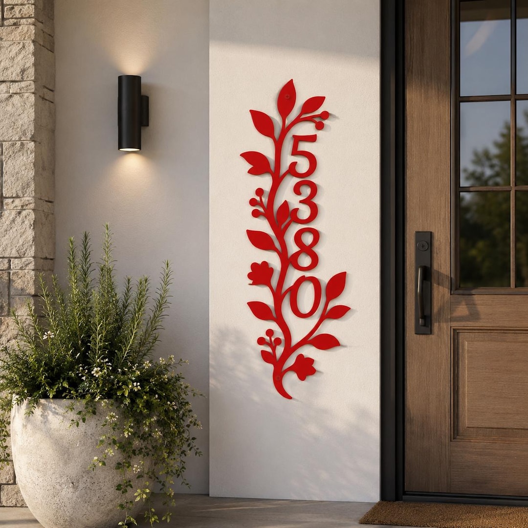 Vertical Metal Address Sign - Custom Modern House Numbers - Outdoor ...