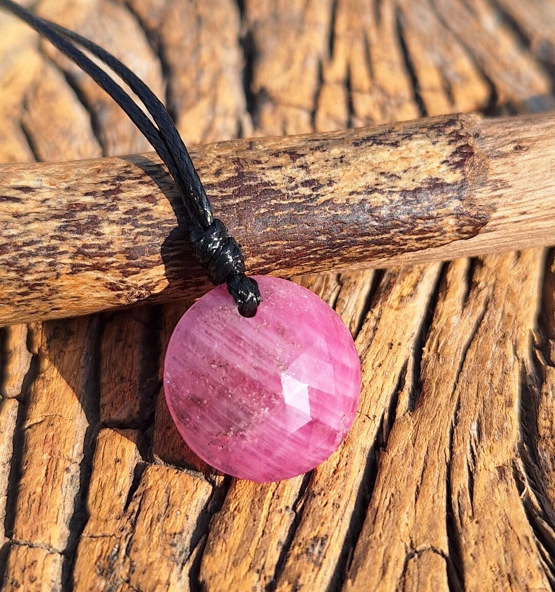Natural Ruby Rosecut Pendant Necklace, Black Leather Cord, July ...