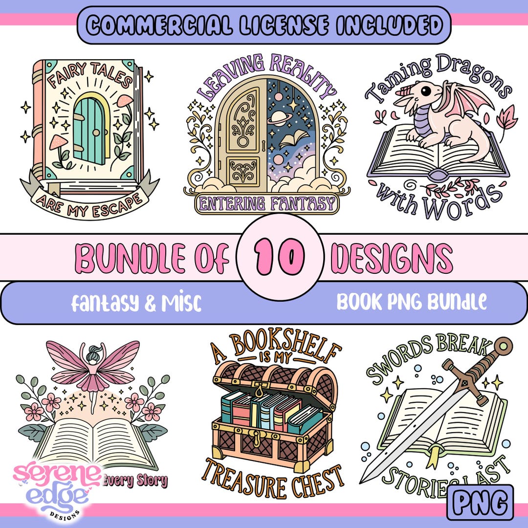 Fantasy Fairy Tales Book PNG Bundle: Unreal Sticker Designs (digital ...