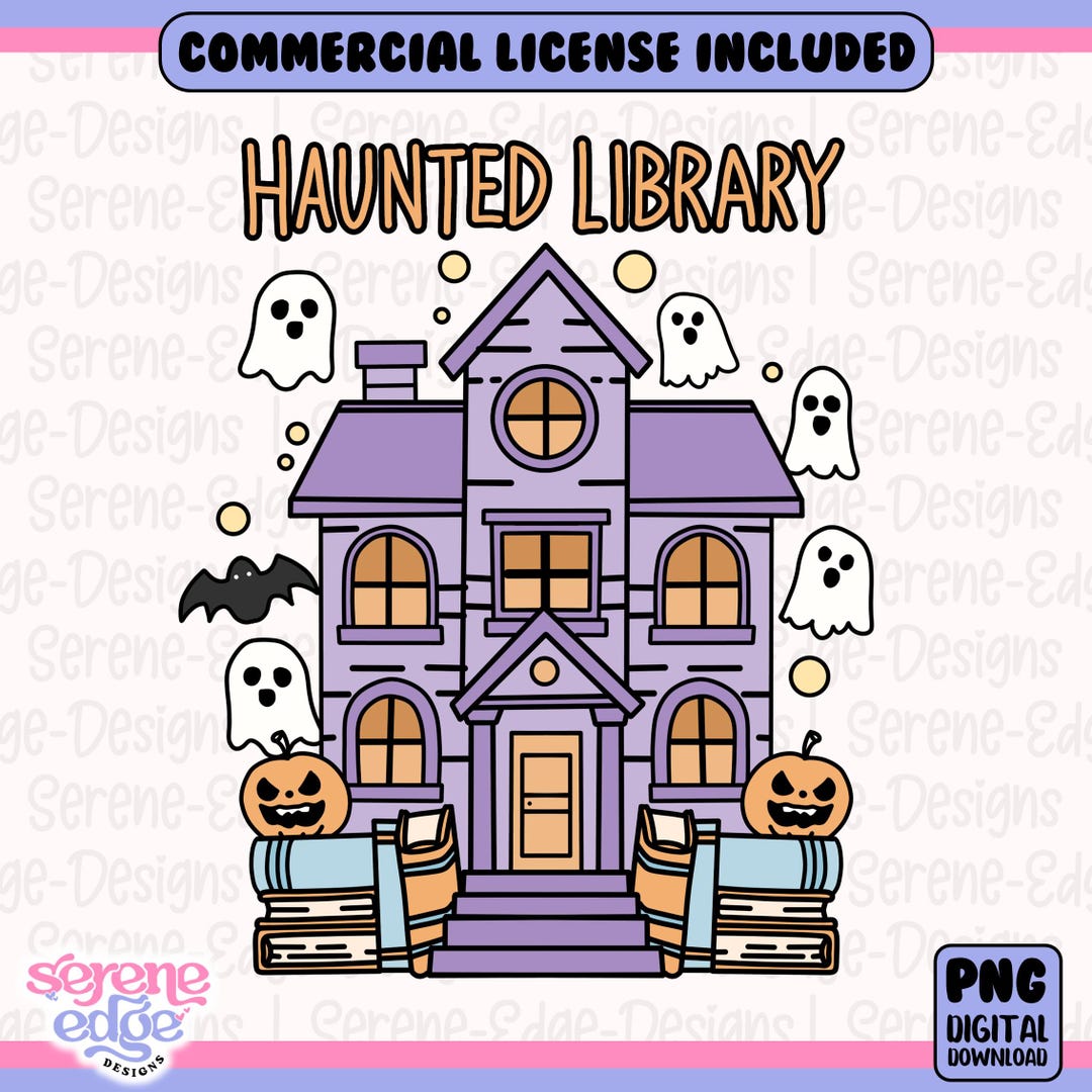 Haunted Library Halloween Book PNG: Pumpkin Witchy Hat Scary Mansion ...