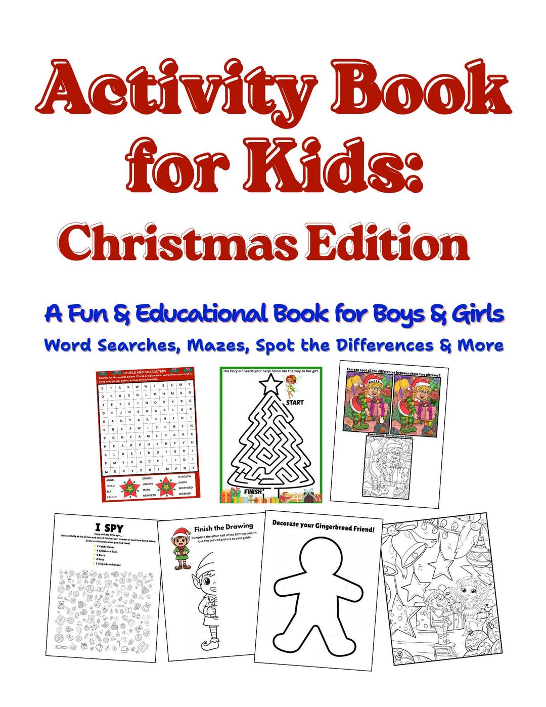 Christmas Activity Book for Kids: Mazes, I Spy, Coloring (digital ...