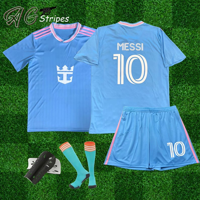 Messi 10 Kit - Miami Away Blue Jersey, Shorts, Socks & Shin Guards ...