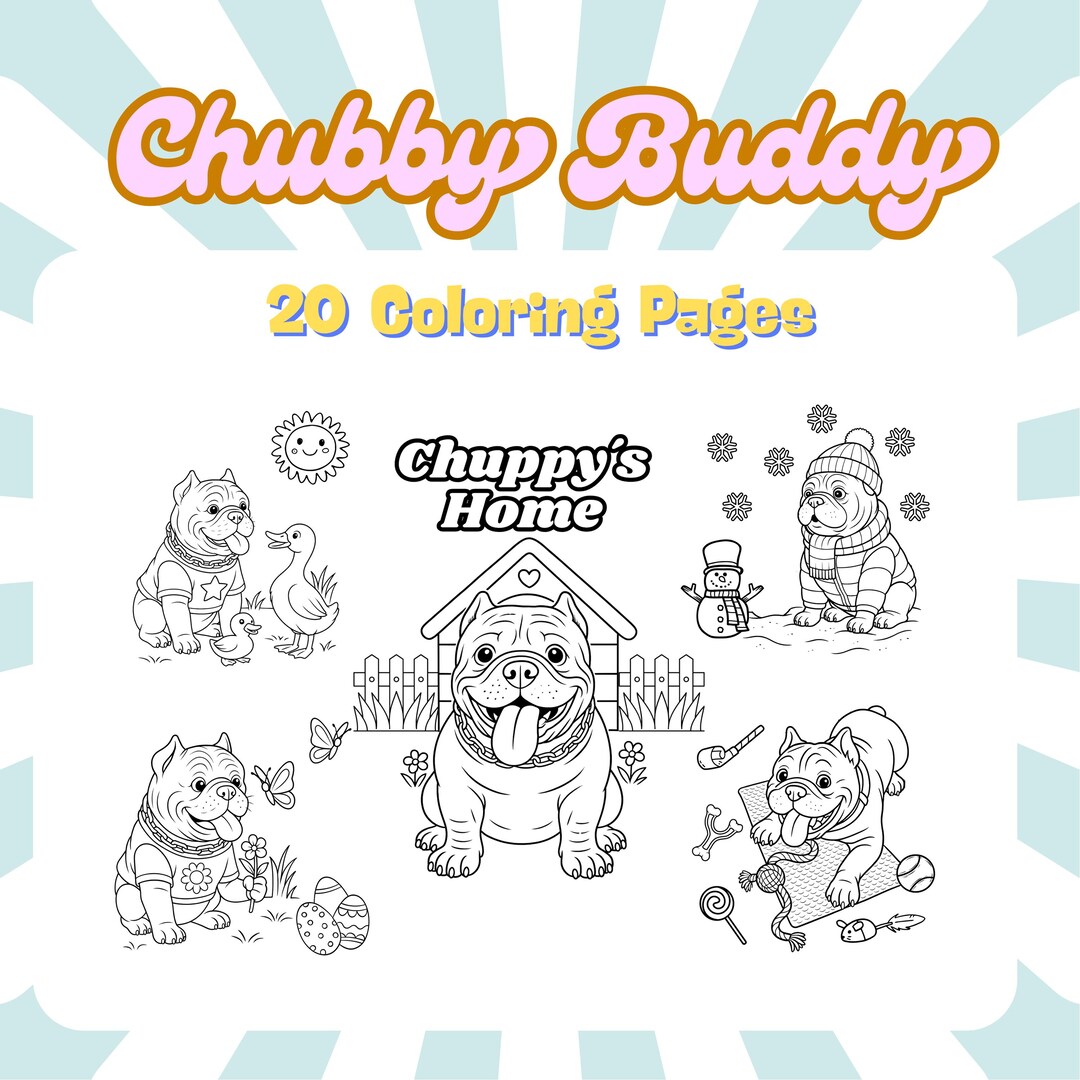 20 Cute Chubby Dog Coloring Pages, Instant Digital Download, Printable ...
