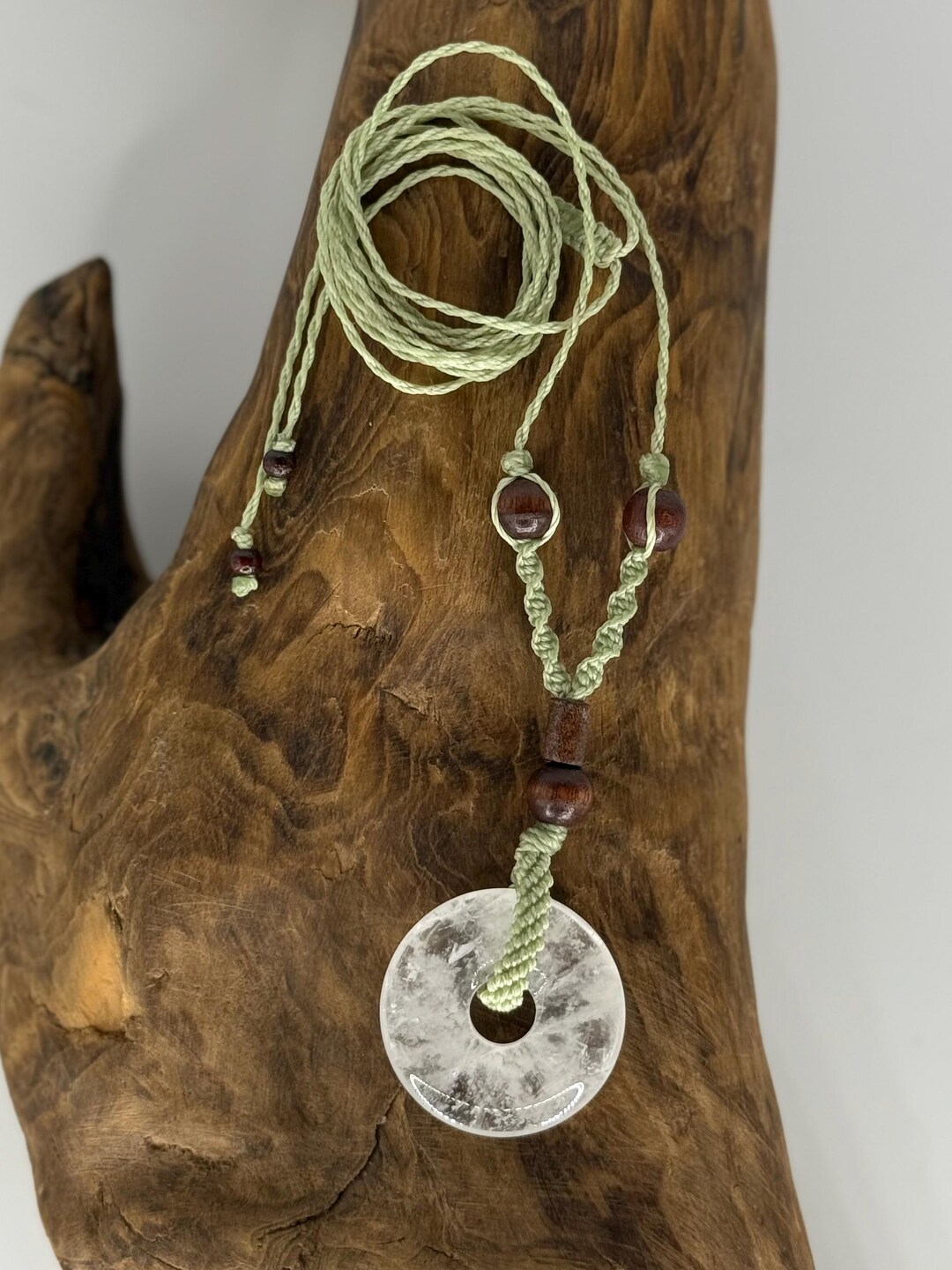 Macrame Necklace, Rock Crystal Donut, Green Gemstone Necklace, Boho ...