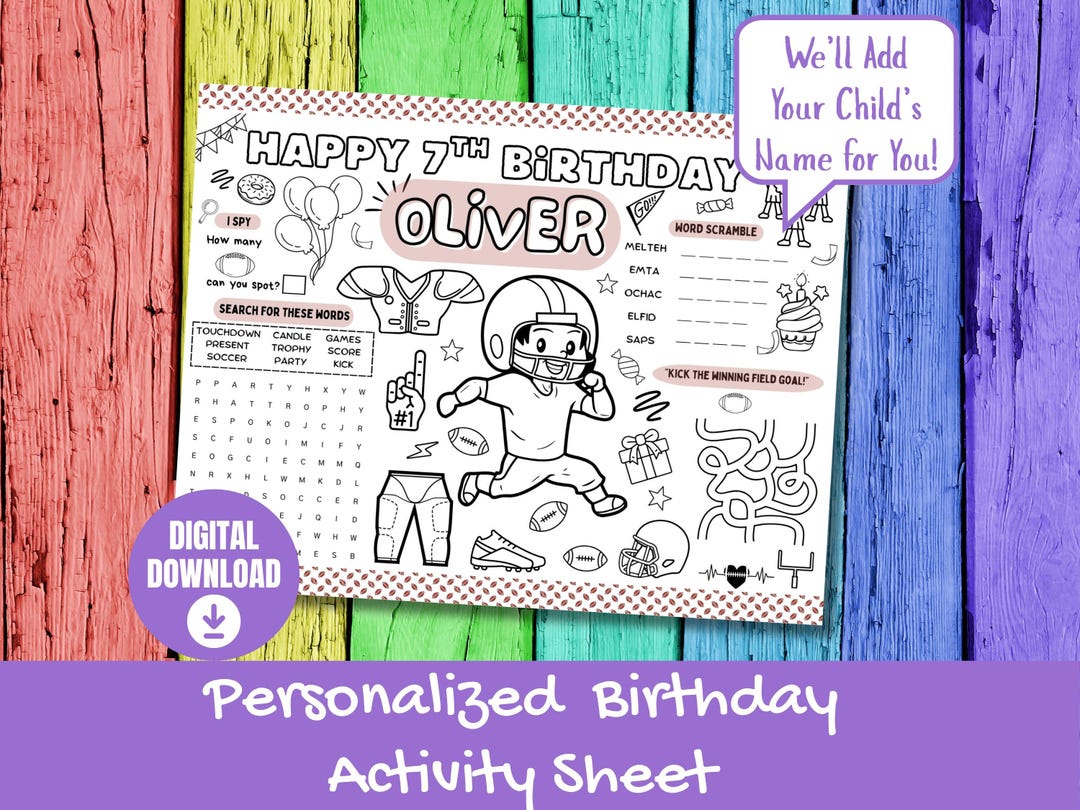Football Birthday Coloring Sheets | Personalized Party Activity ...