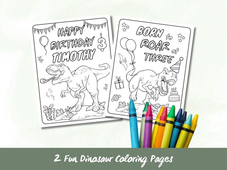 Three Rex Coloring Page, Personalized Dinosaur Birthday Activity Pack ...