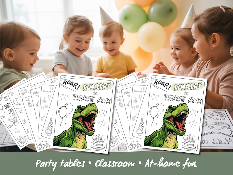 Three Rex Coloring Page, Personalized Dinosaur Birthday Activity Pack ...